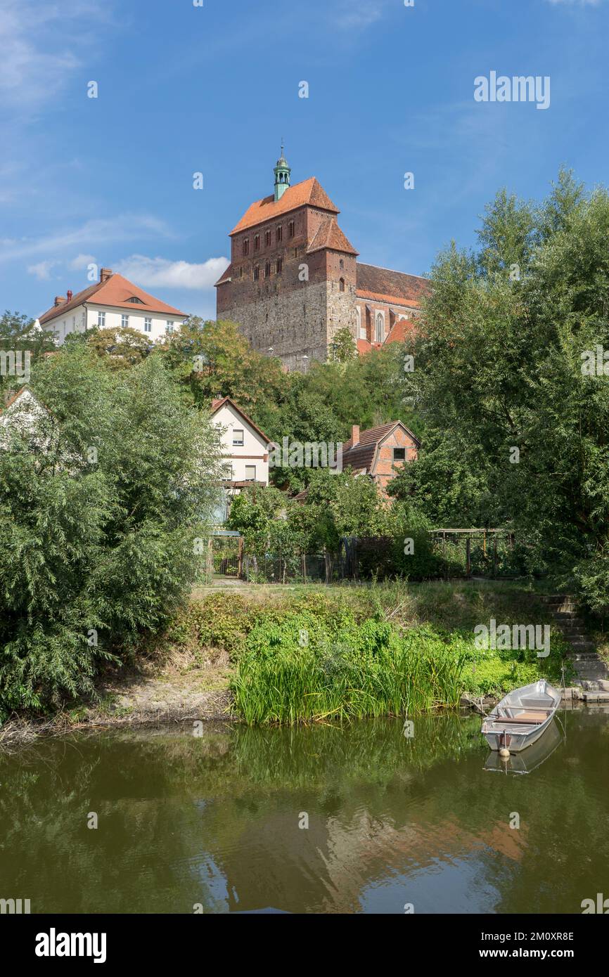 City view of Havelberg with medieval Sankt Marien Cathedral in Saxony ...