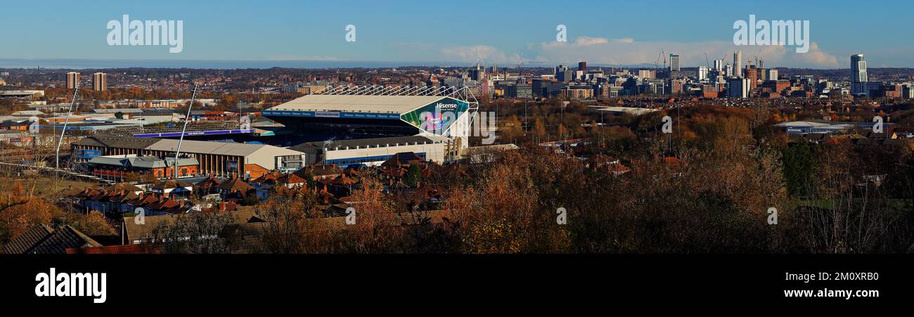 Leeds United Football Ground with Leeds City Centre in the distance ...