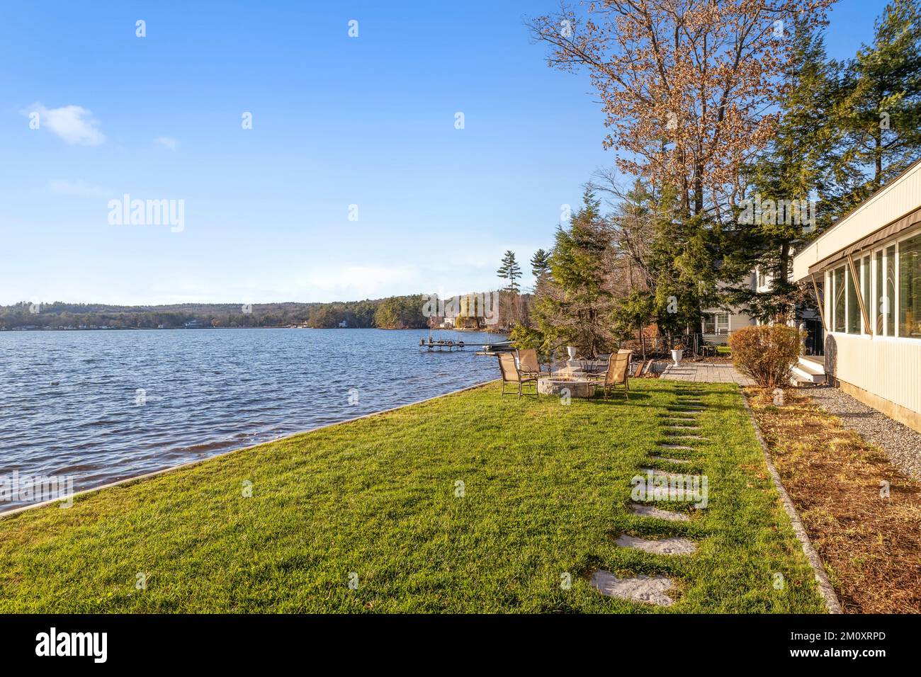 A view of the lake from the lakefront home on a sunny day Stock Photo ...