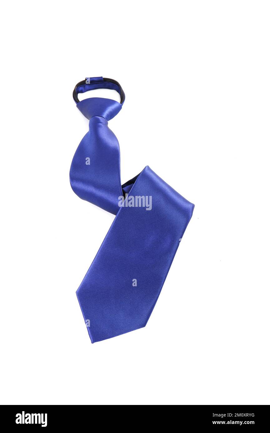 A vertical shot of a blue polyester necktie isolated on a white ...