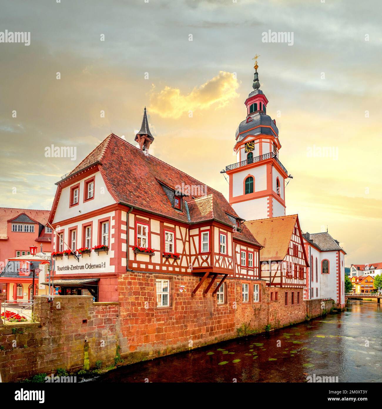 Erbach castle with market square and the old town hall hi-res stock ...