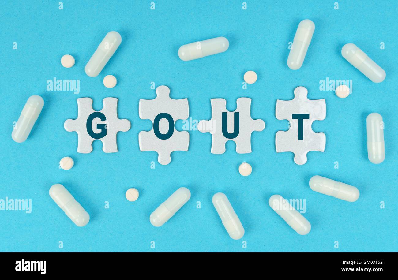 Medicine and health. On a blue background, there are pills and puzzles ...