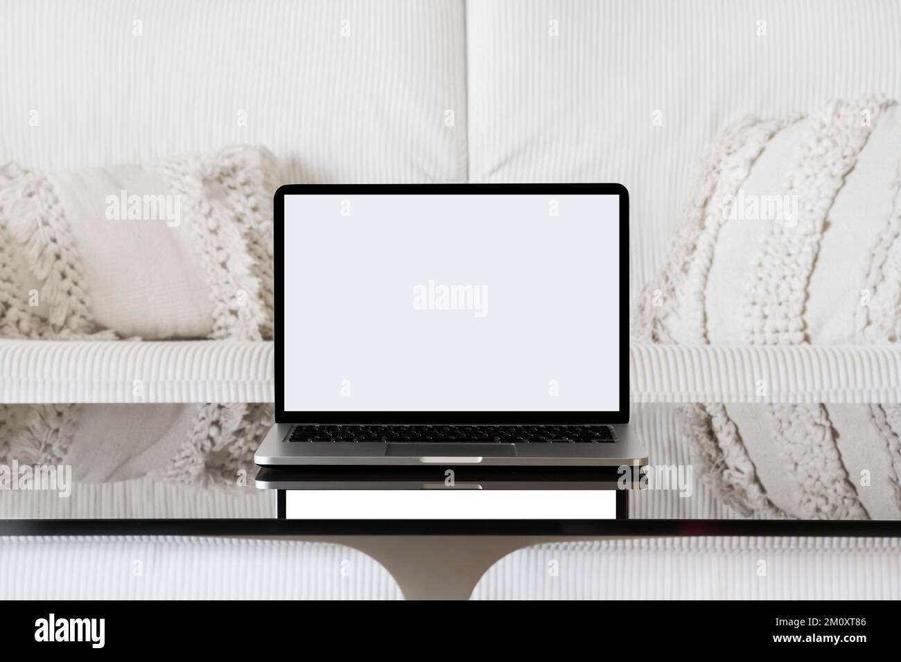 Laptop with white screen. Isolated laptop screen. Laptop view straight ...