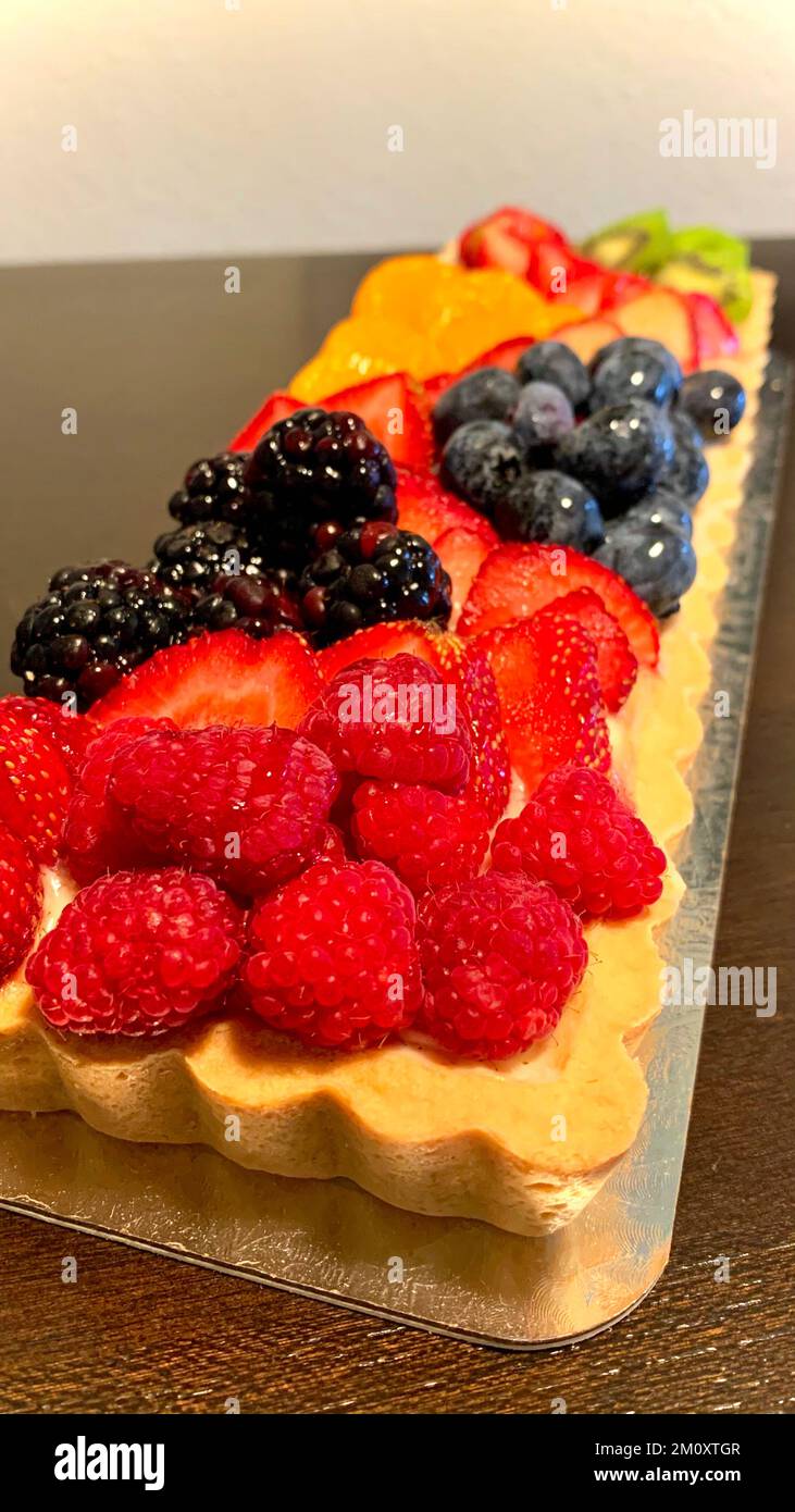 Fruit Tart Side View On Table Stock Photo - Alamy