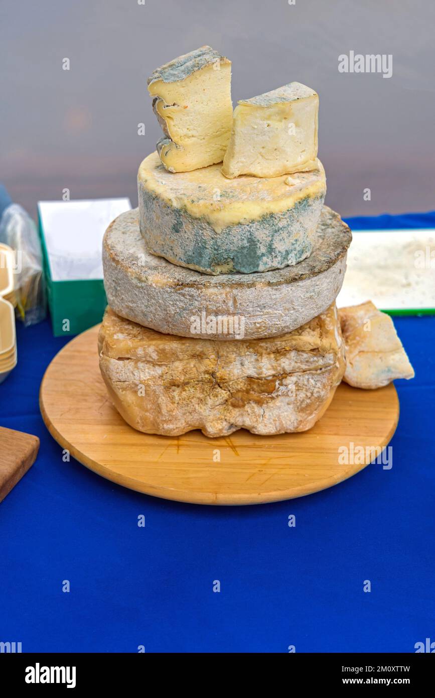 Wheels of Moldy Cave Aged Smelly Stinky Strong Blue Cheese Stock Photo ...