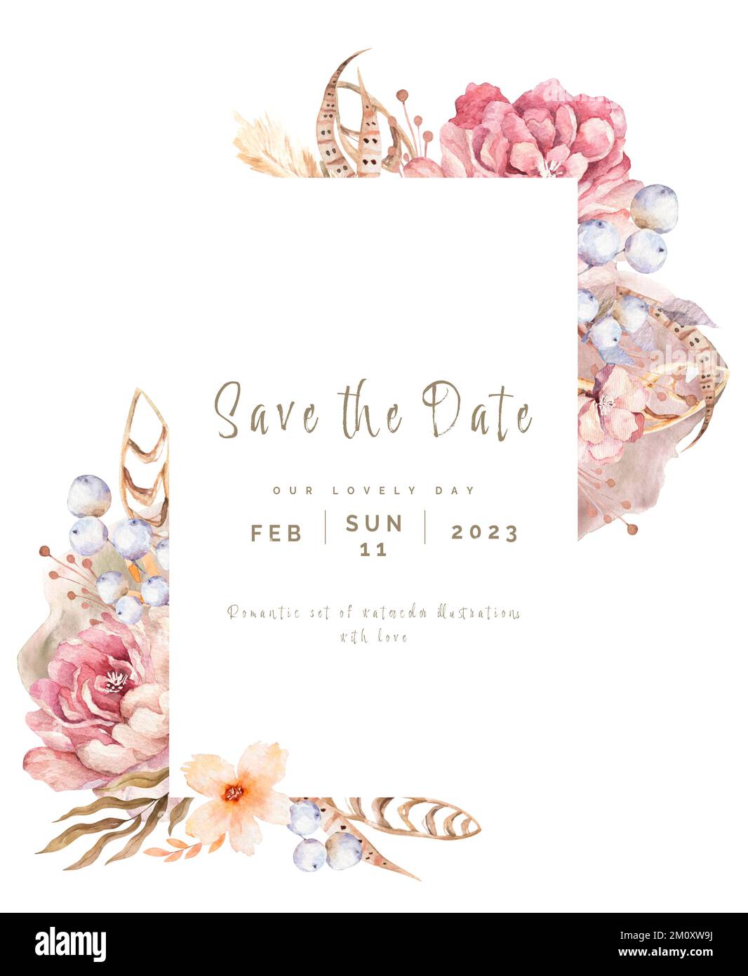 Frame flowers for text. Watercolor plants template for greeting card ...