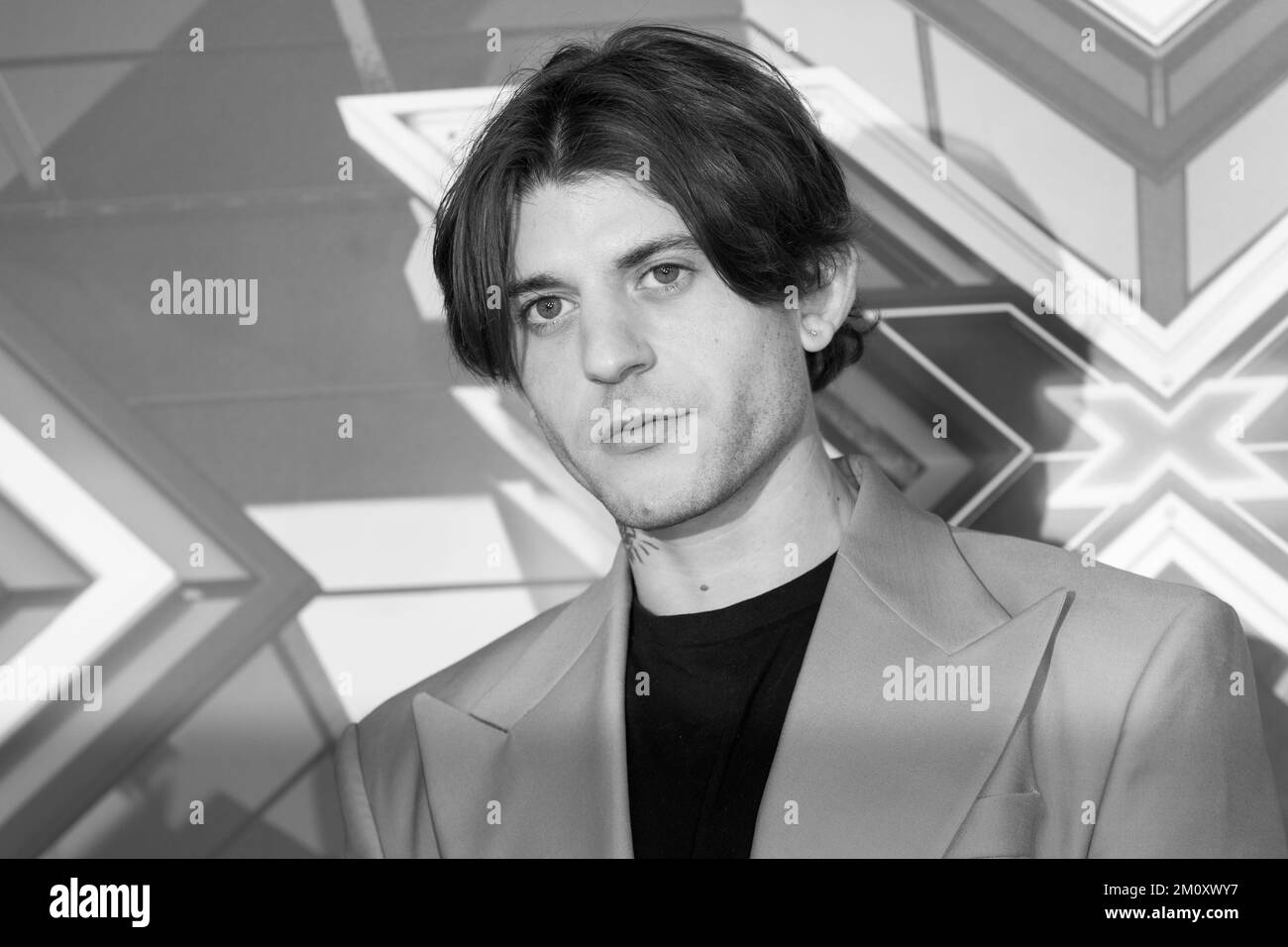 MILAN, ITALY - Dec 6, 2022 : Singer Rkomi attends the press conference ...