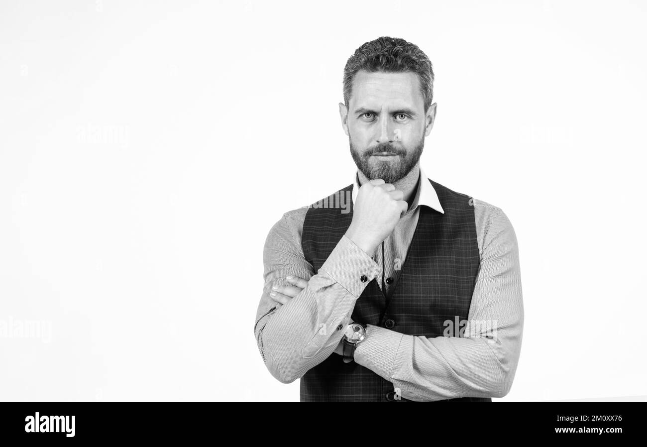 good looking handsome man in formal wear isolated on white, copy space ...