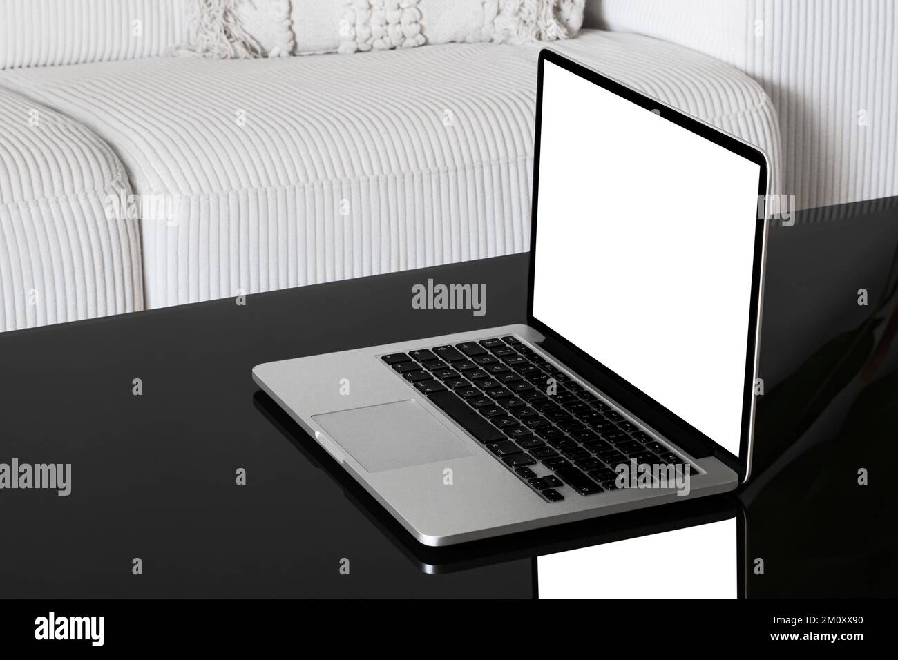 Laptop with white screen. Isolated laptop screen. Laptop view from ...