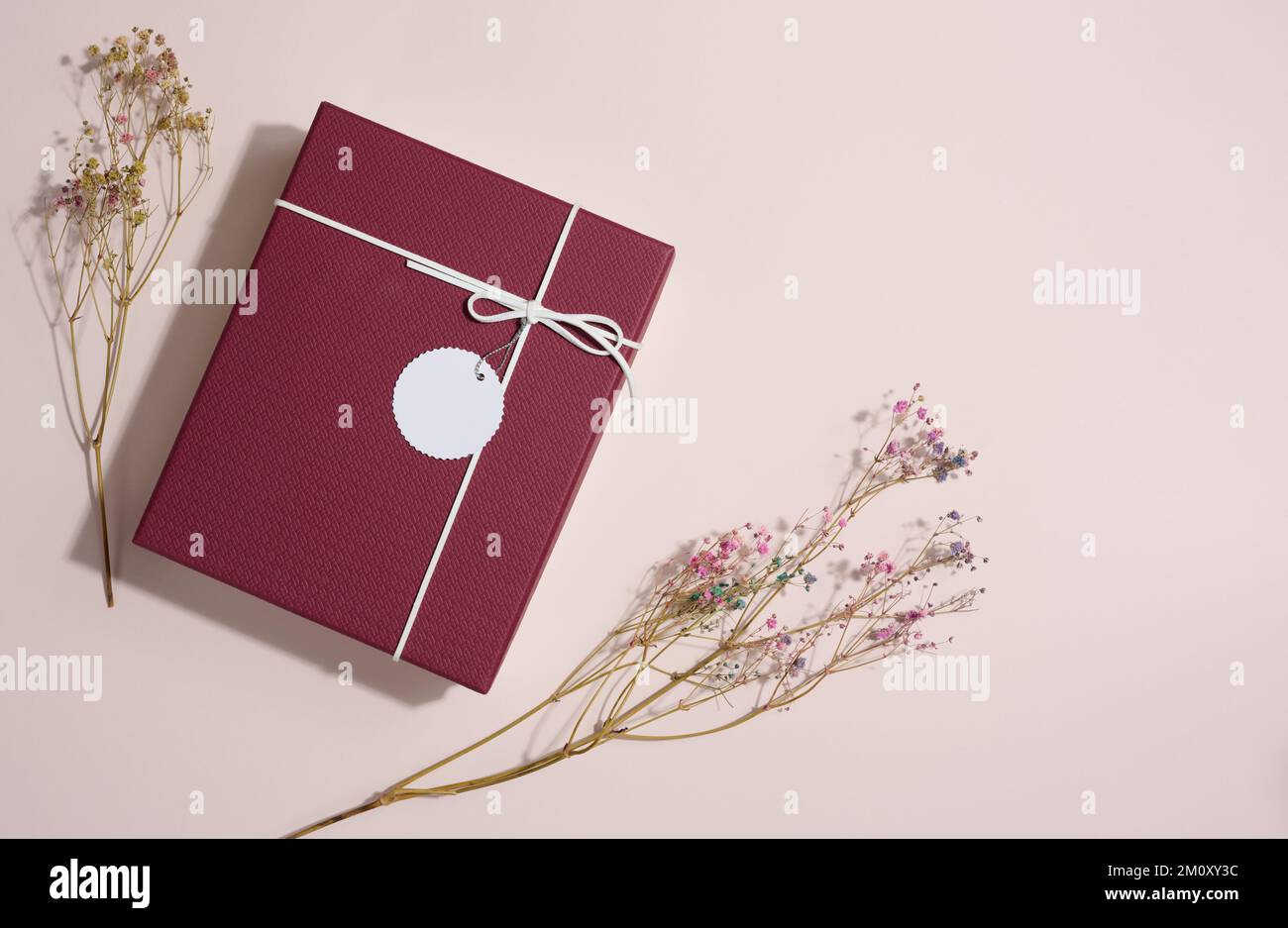 Rectangular gift cardboard box on beige background, top view Stock ...