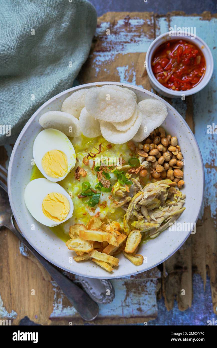 Indonesian food for breakfast 'Bubur Ayam is made of rice porridge ...