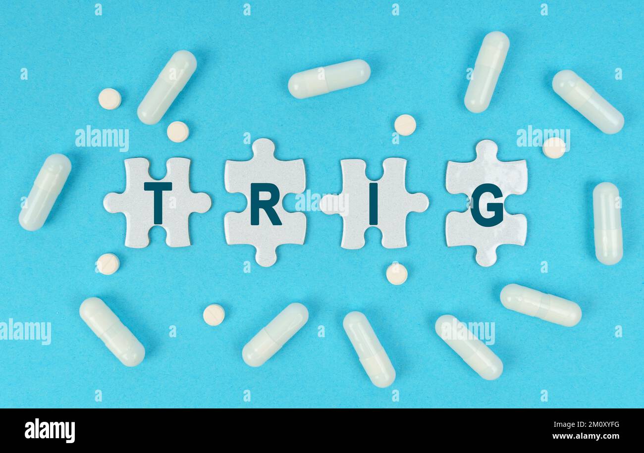 Medicine and health. On a blue background, there are pills and puzzles ...