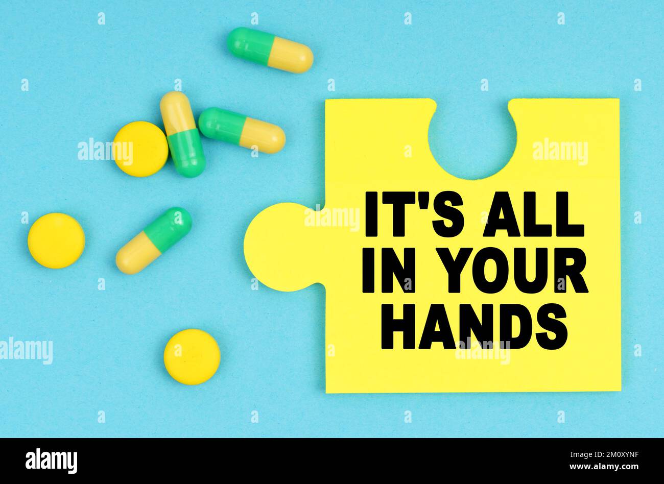 Medicine and health concept. On a blue background, there are pills and ...