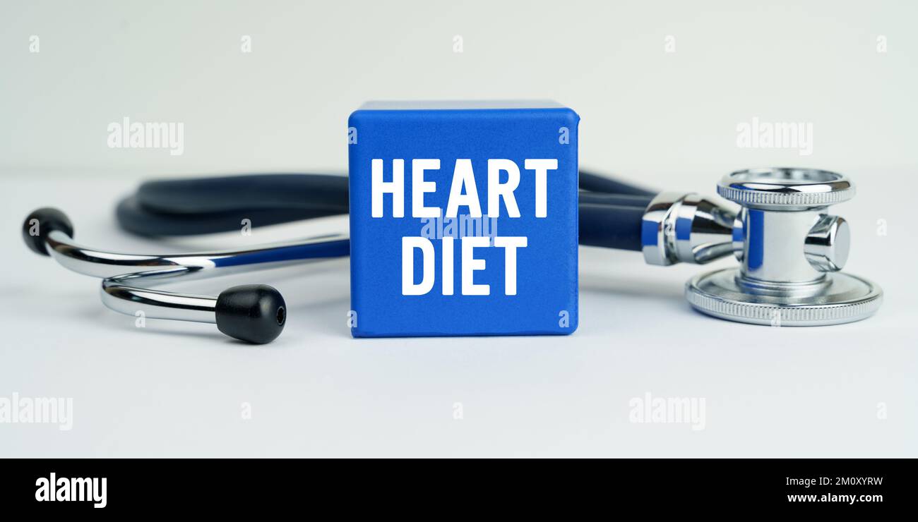 Medicine and health concept. On the table is a stethoscope and a blue ...