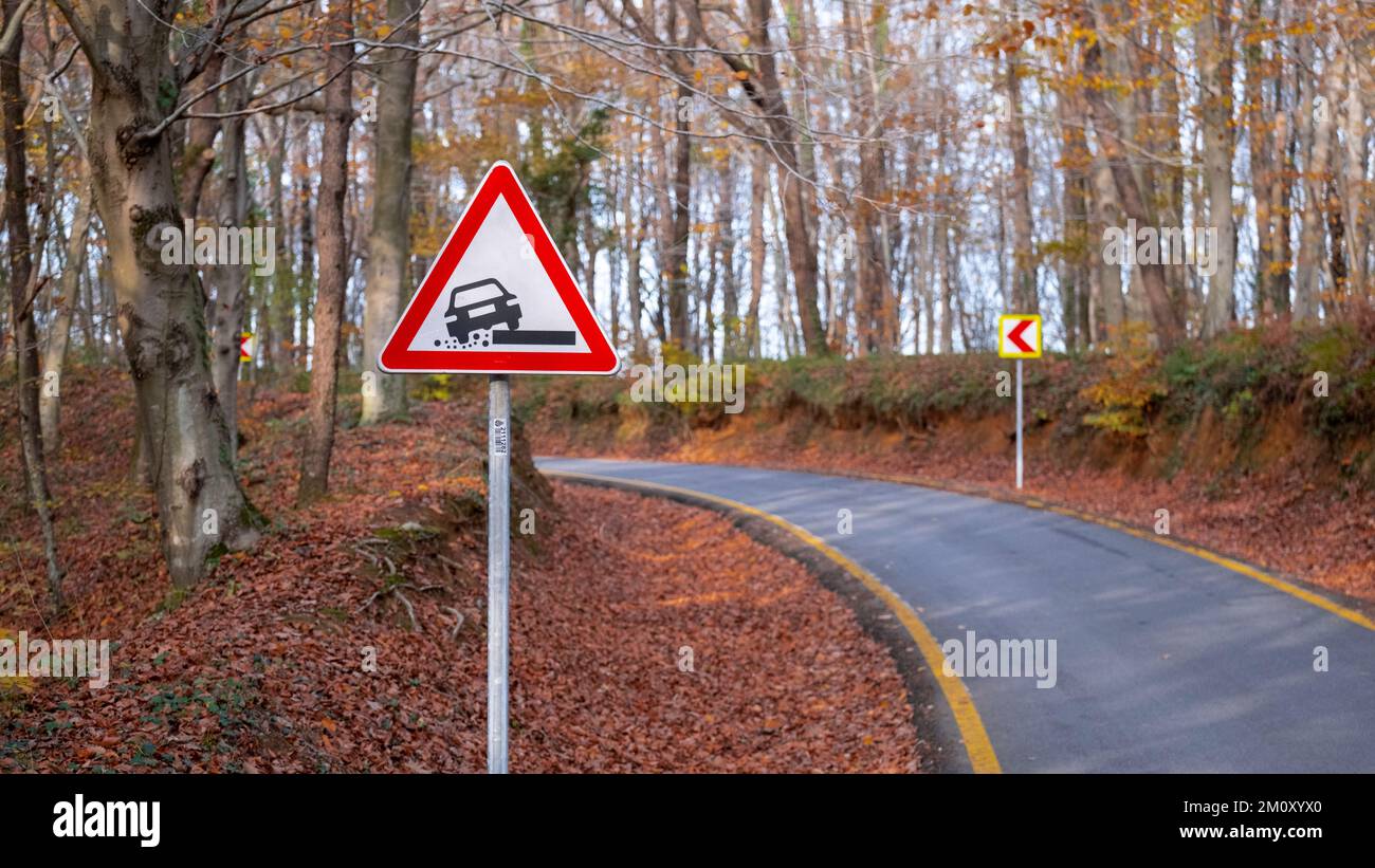 Forest road, journey through autumn colors, road photo, with spaces ...