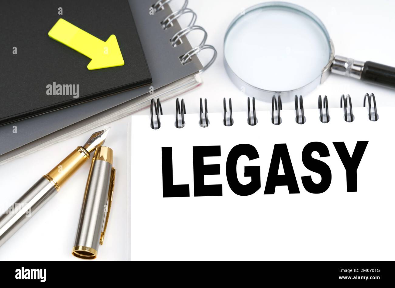 Business and finance concept. On the table are a pen and a notebook ...