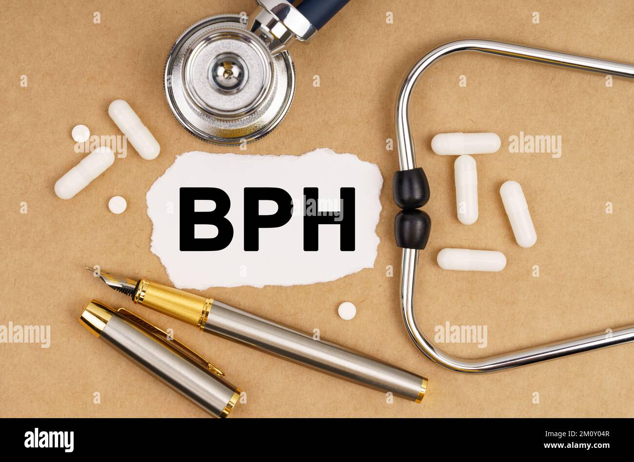 Medicine and health concept. On the table is a stethoscope, pills, a ...