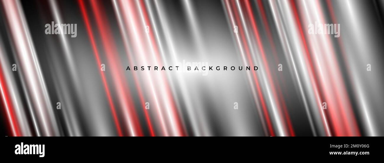 Vector 3D red and grey striped abstract wide banner. Three-dimensional ...