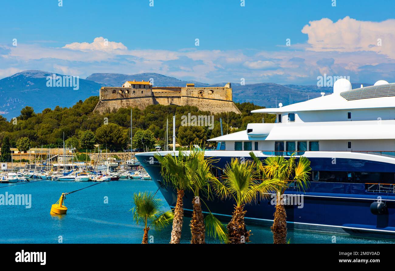 Antibes, France - August 4, 2022: Panoramic view of harbor, port and ...