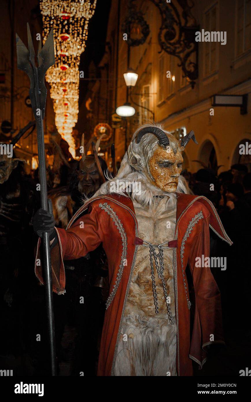 Krampus Run Salzburg Master walks along the streets in Salzburg in ...
