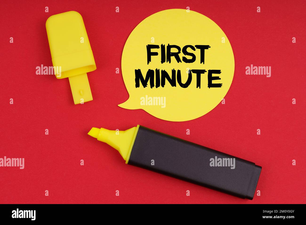 Business concept. On a red background is a marker and a sticker with ...