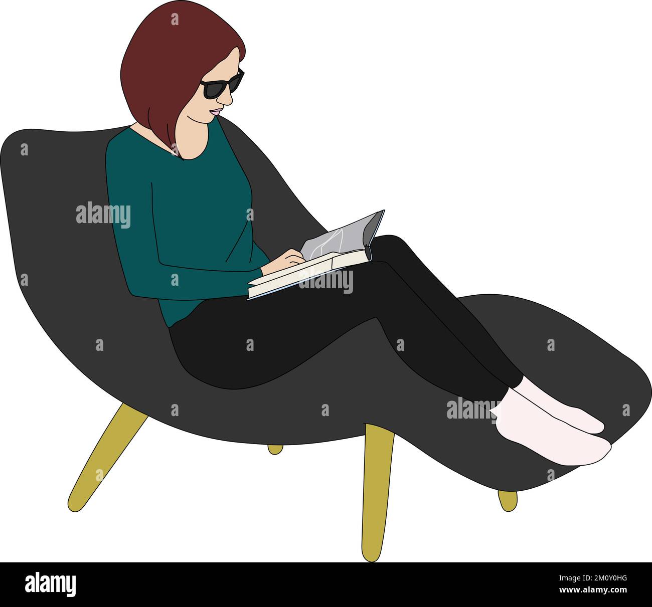Girl reading book in a big reading chair vector illustration Stock ...