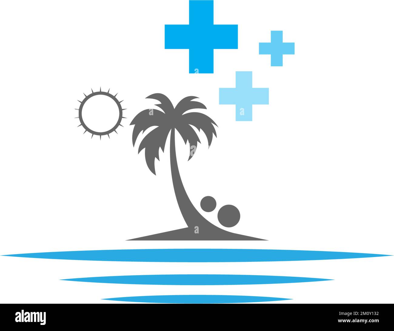 A digital illustration of a creative medical palm tree brand logo ...