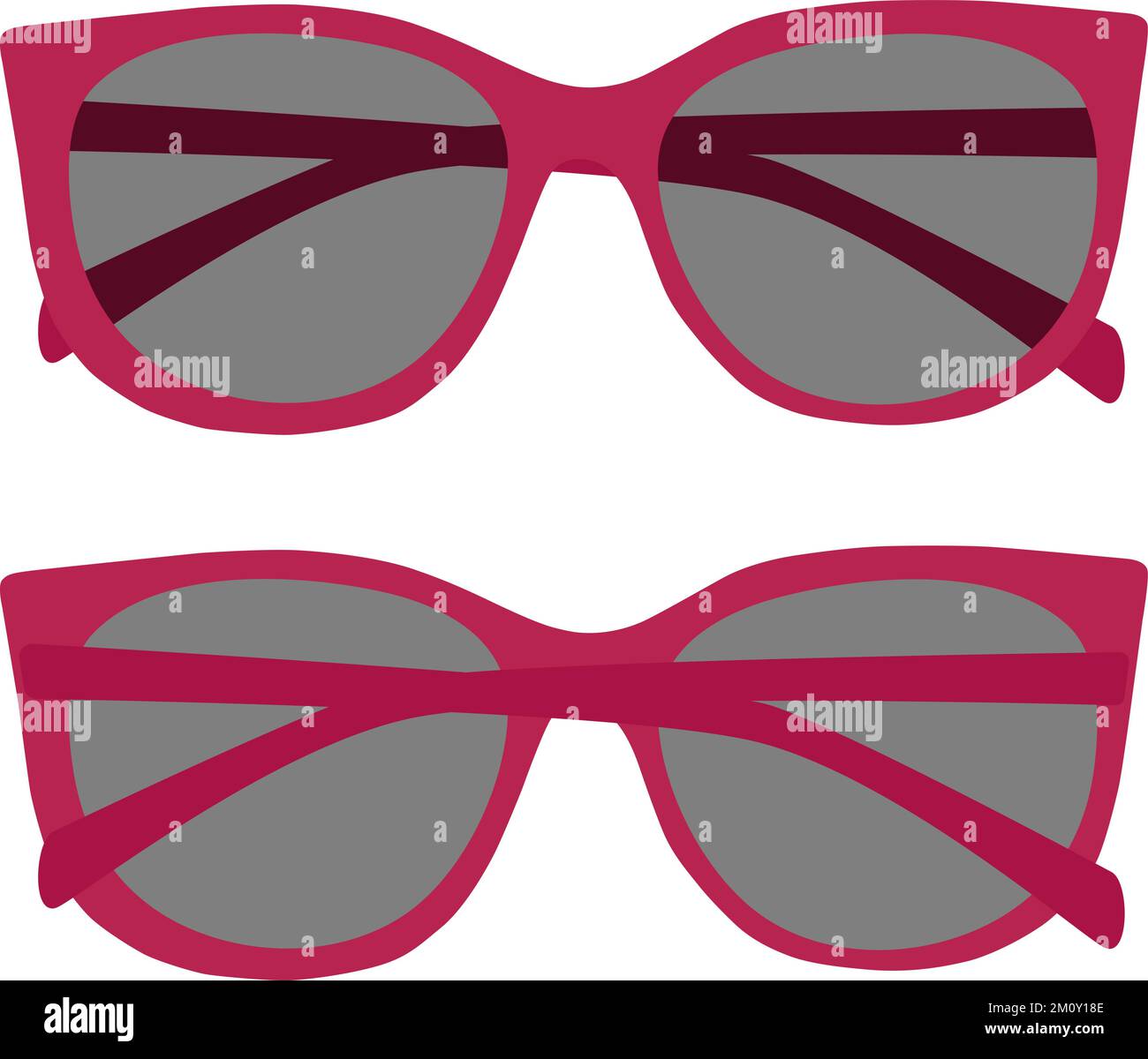 Pink tinted eyeglasses vector illustration front and back view Stock ...
