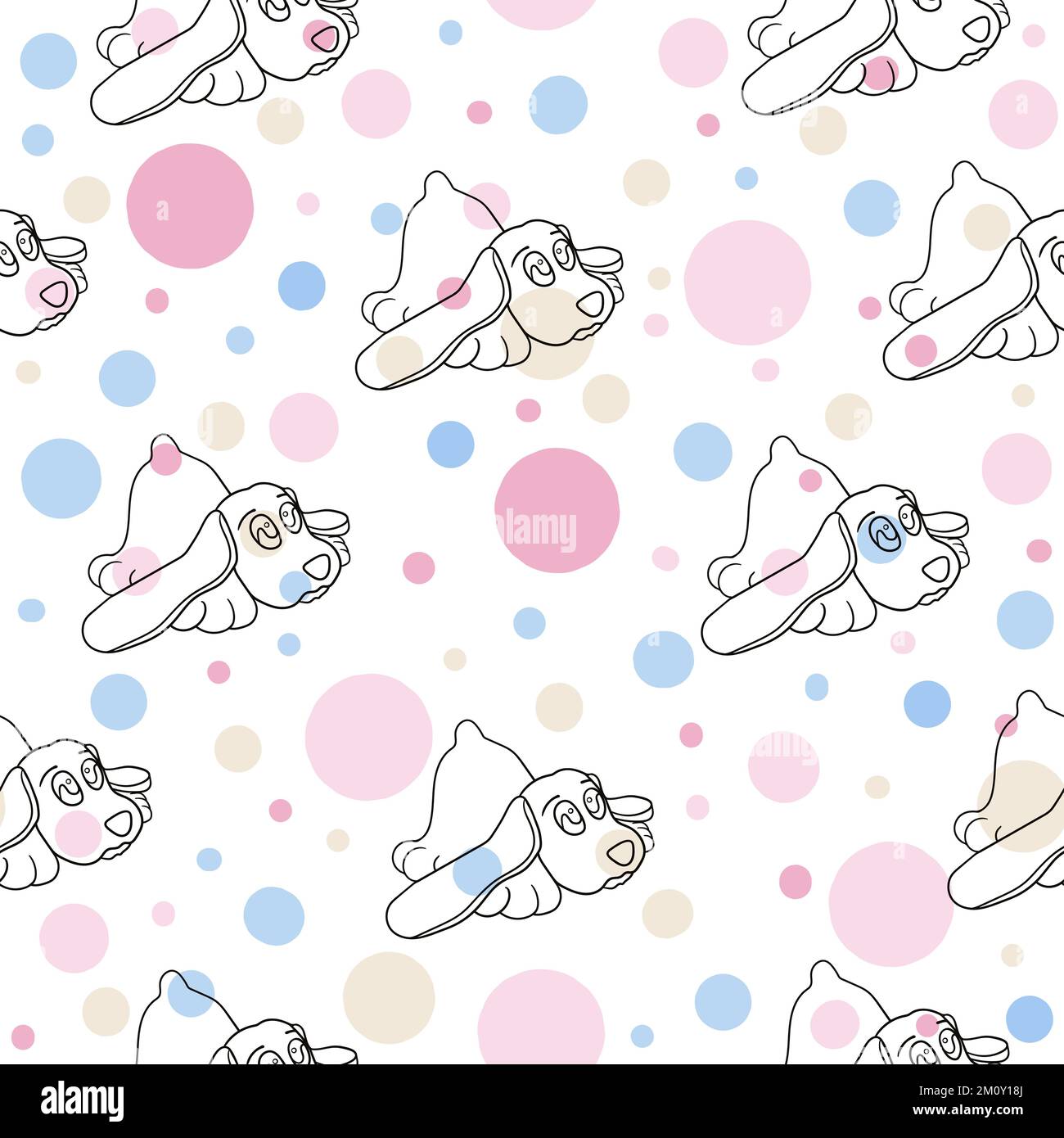 Dogs drawing with pastel color dots isolated vector seamless pattern ...