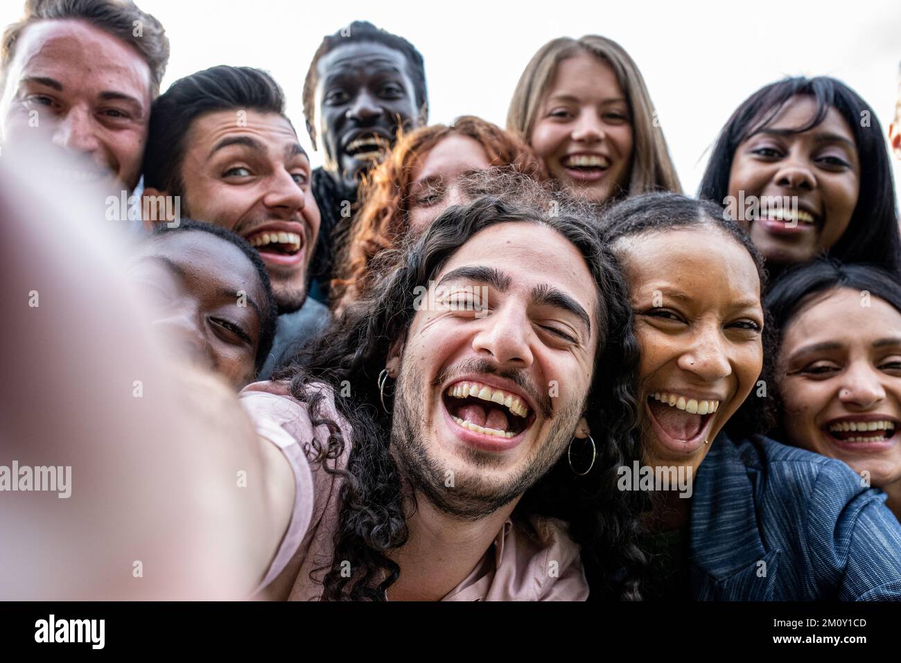 big selfie of university students and friends, smiling people having ...