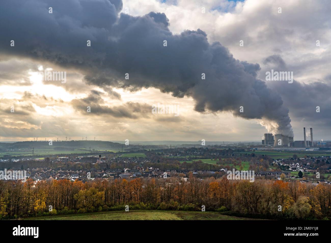 Long smoke, steam plume of the Weisweiler lignite-fired power plant of ...