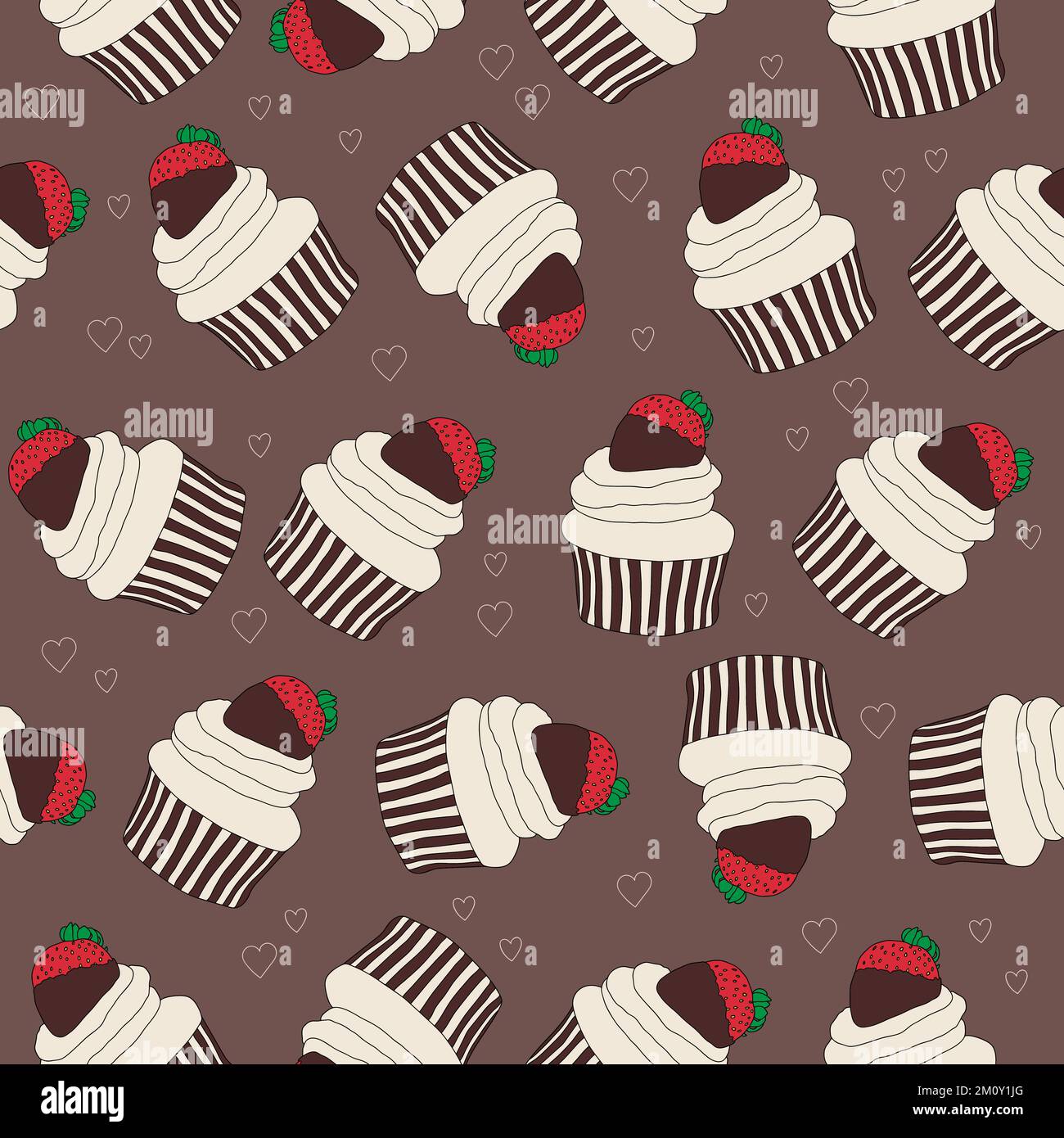 Strawberry chocolate cupcakes vector seamless pattern Stock Vector ...