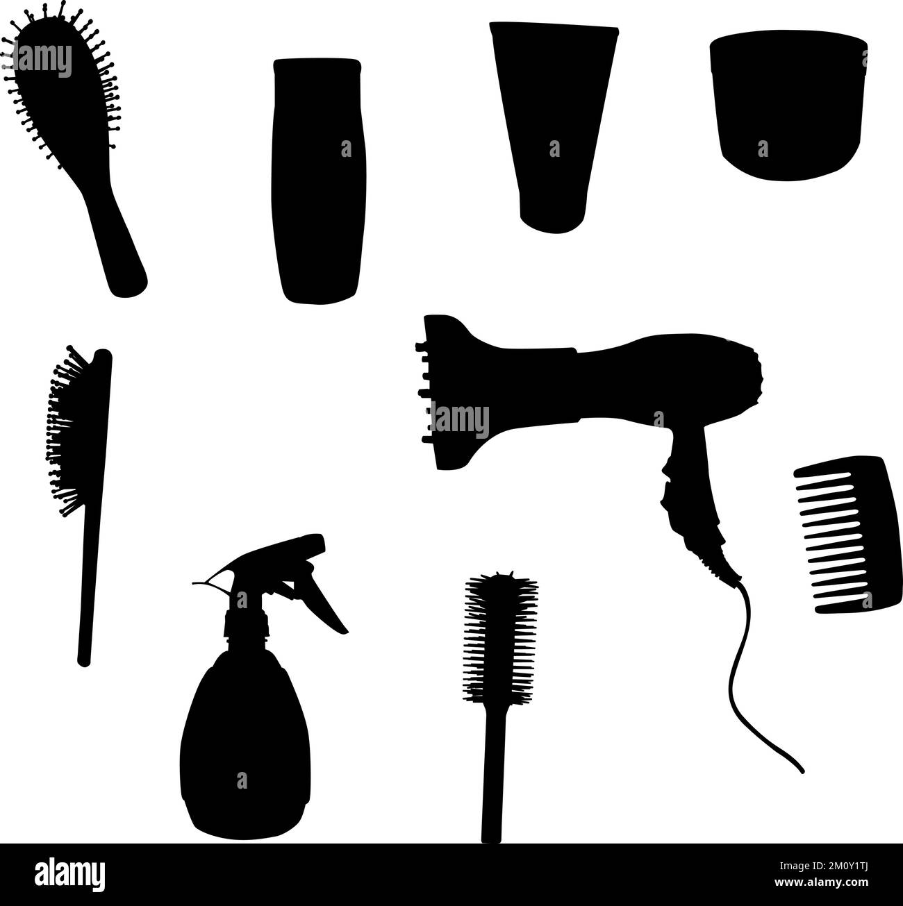 Hair care and styling tools and products black silhouette isolated ...