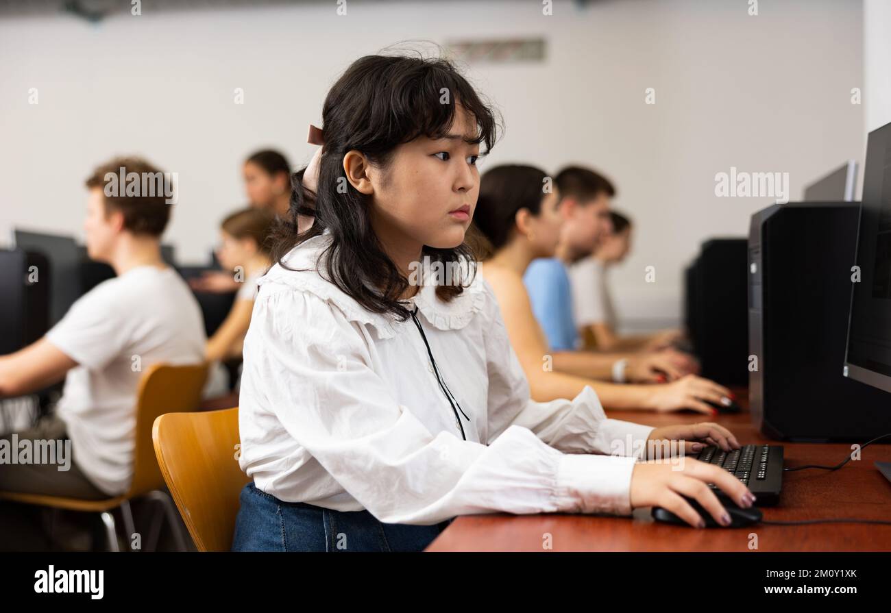 Teenager girl using PC during computer science lesson Stock Photo - Alamy
