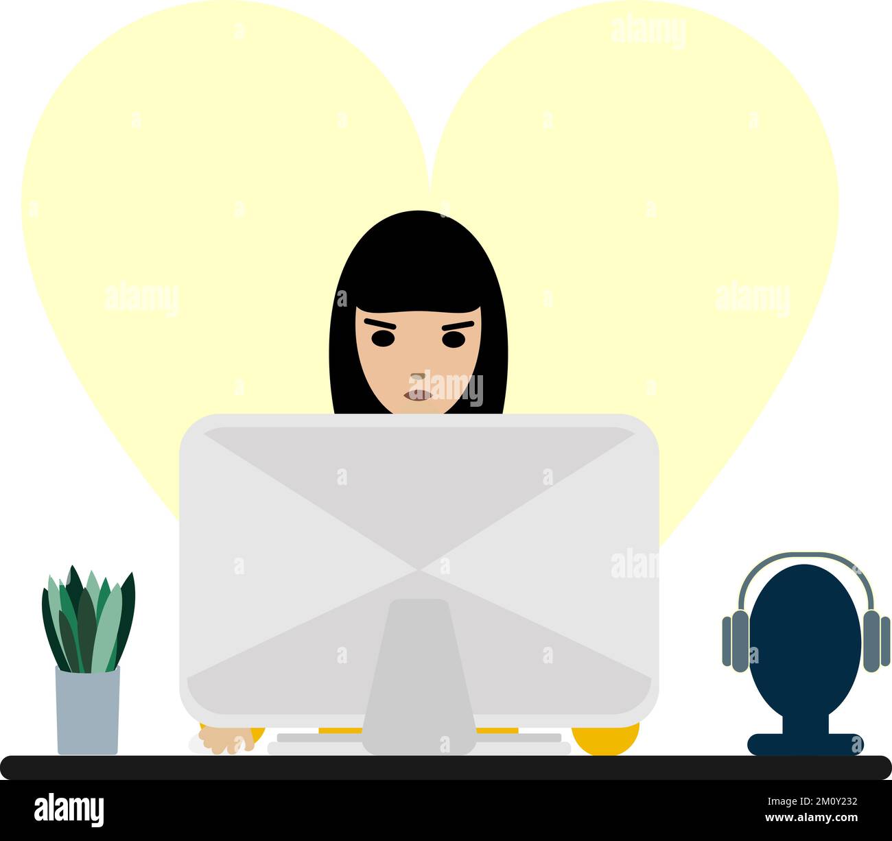 Cartoon vector illustration of a woman working on her computer Stock ...