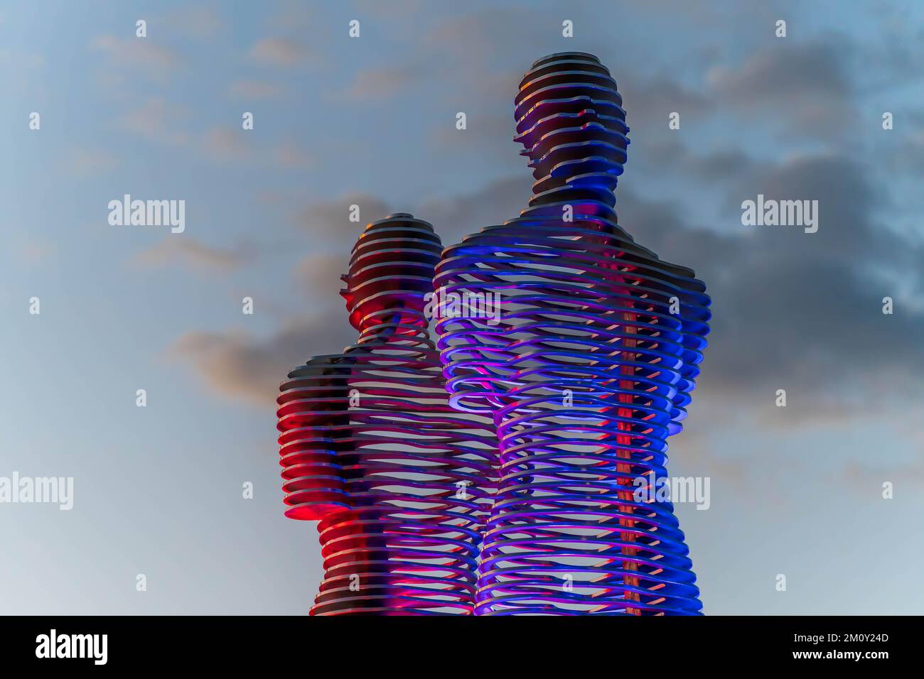 Batumi, Georgia - December 2022: Illuminated statue of Ali and Nino in ...