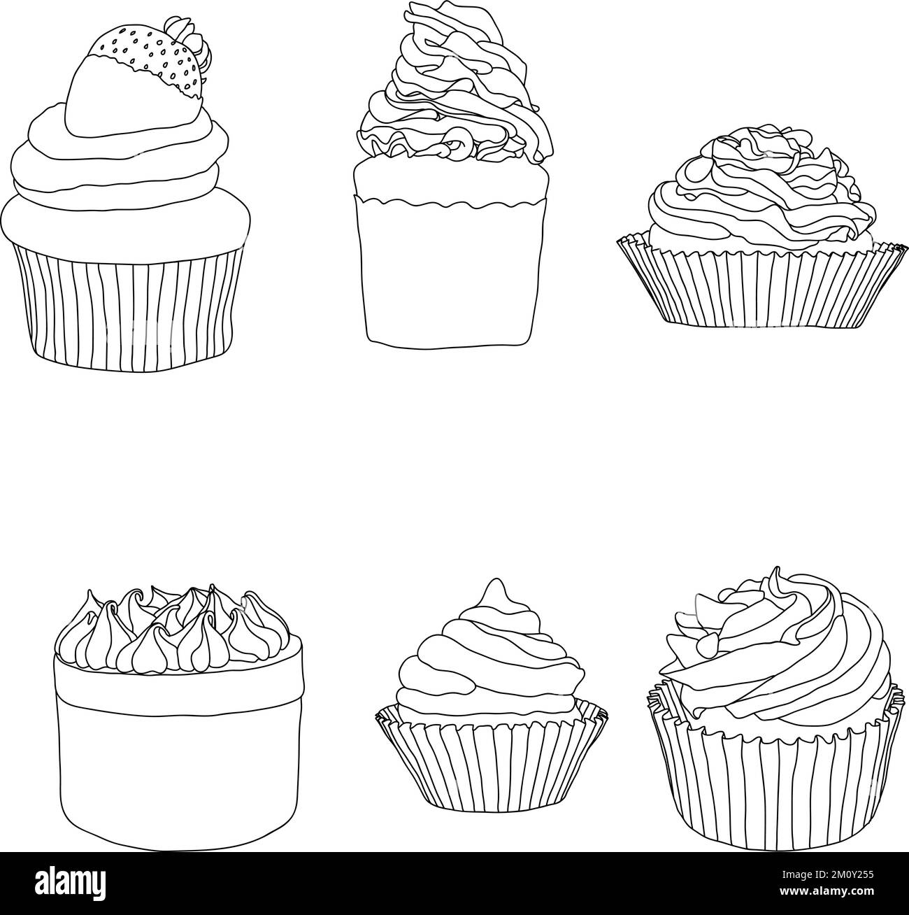 Cupcakes line art vector isolated on white Stock Vector Image & Art - Alamy