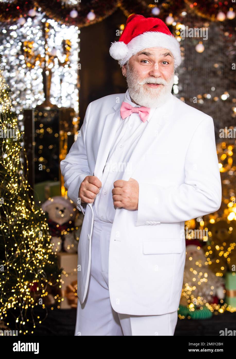 Santa Claus. Senior man with beard. Bearded grandfather man celebrate ...