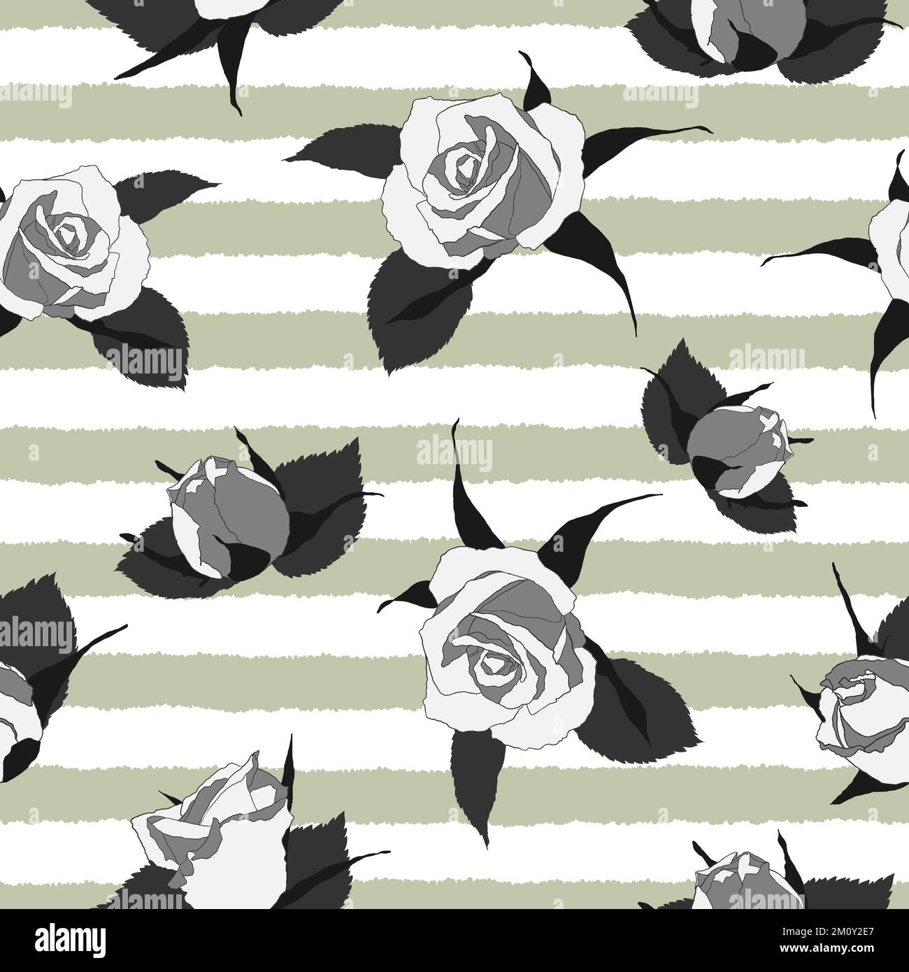 Grey roses on mint stripes background seamless pattern Stock Vector ...