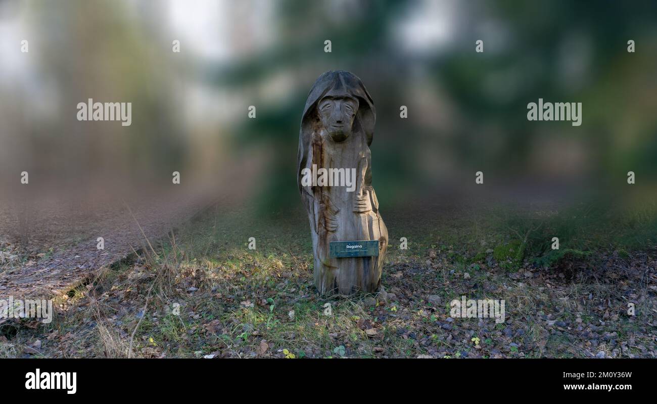 Wooden sculpture. ''Ragana, Ragaina'', Witch. A forest dwelling witch ...