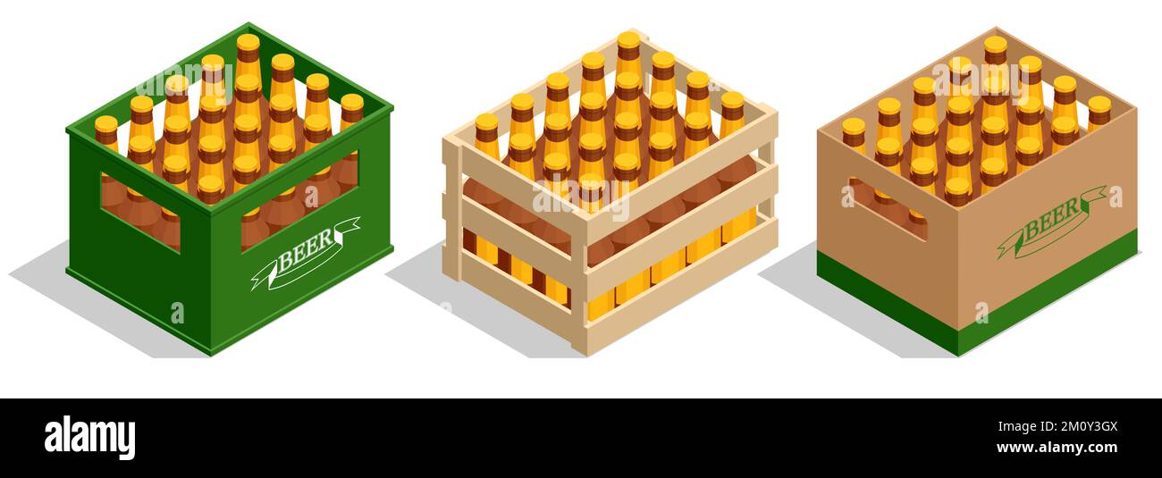 Isometric Drink crate with beer bottles. Isolated beer pack, alcoholic ...