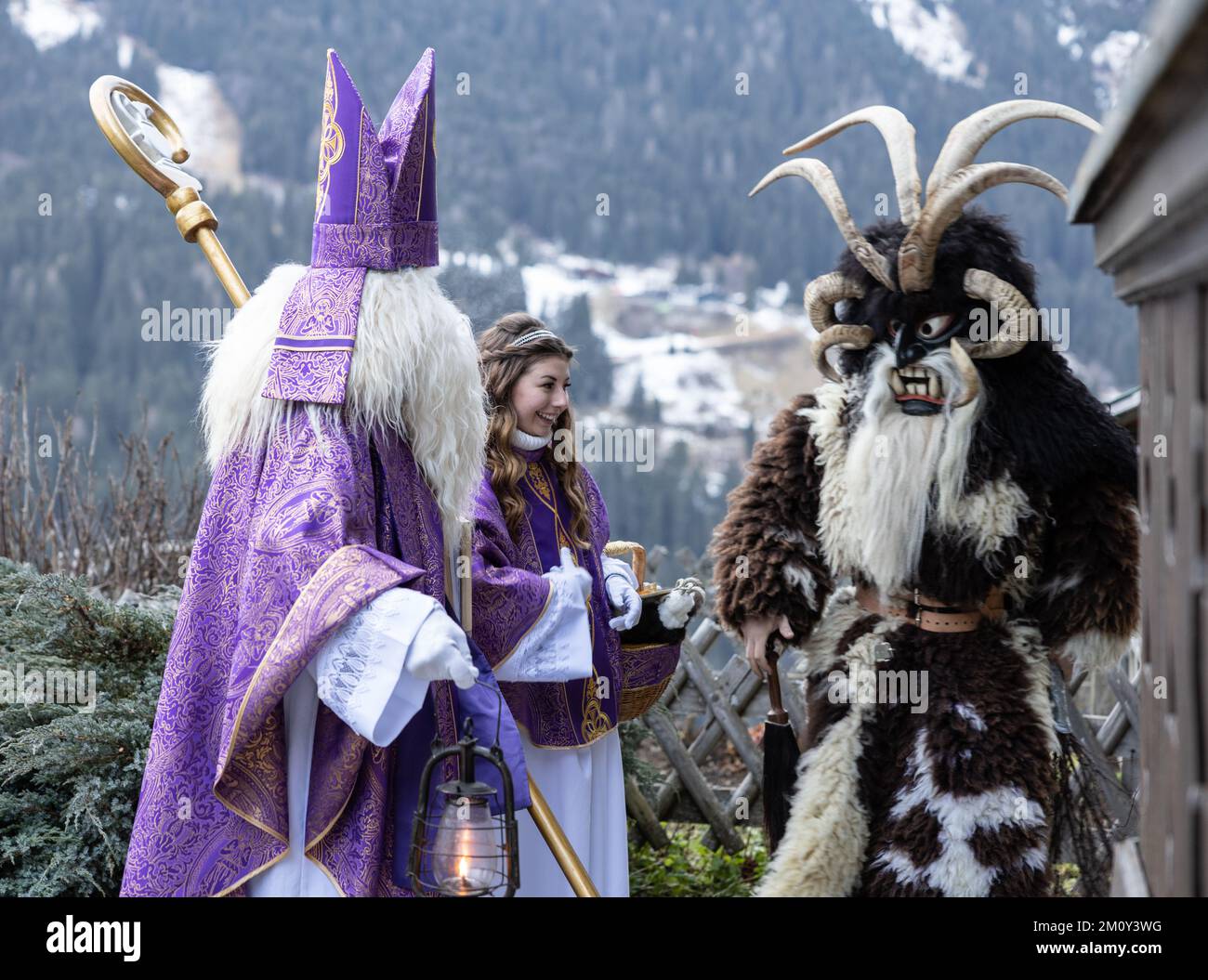 Saint Nicholas, Angel and Krampus prepare for the traditional Christmas ...