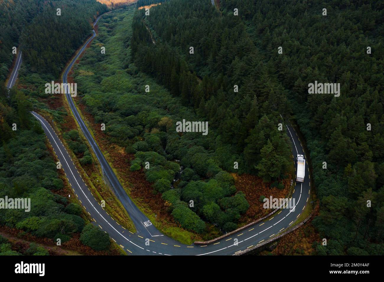 Truck driving on curvy forest hi-res stock photography and images - Alamy