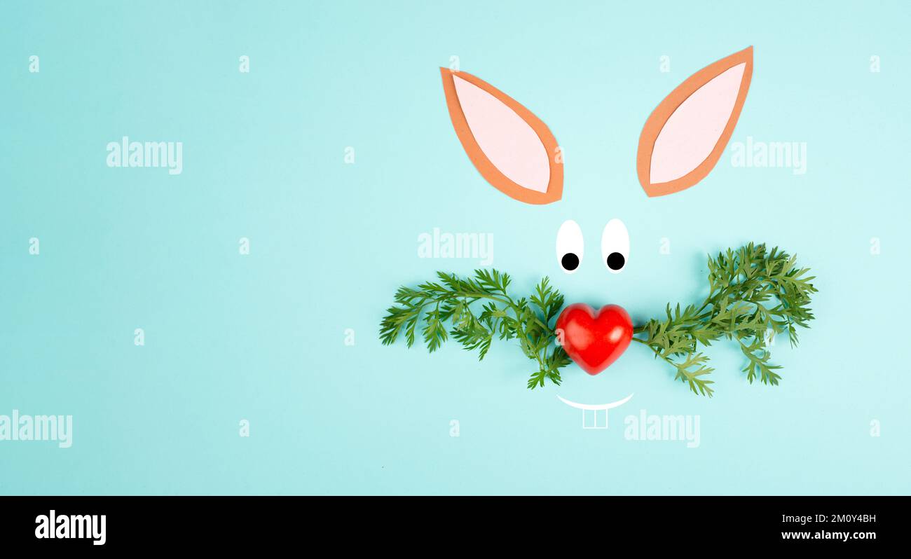 Easter bunny face with a heart shaped nose and whiskers from carrot ...