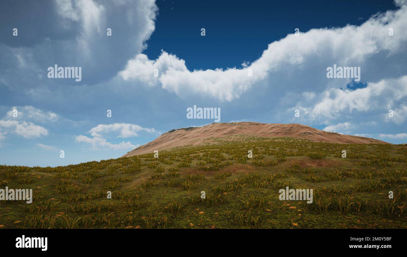 3D rendering. Natural environment of a green island with no trees ...