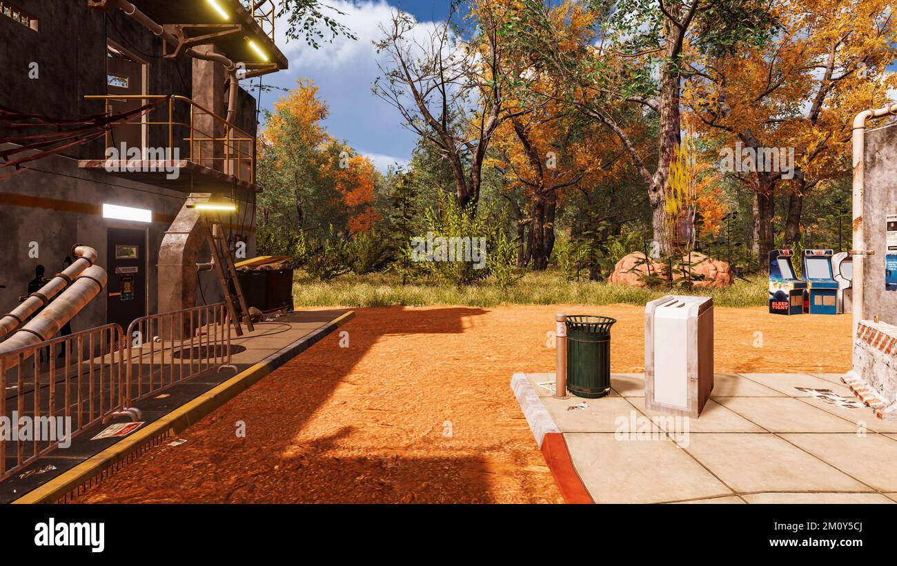 3D rendering. Futuristic landscape, Neo city with cyberpunk style and ...