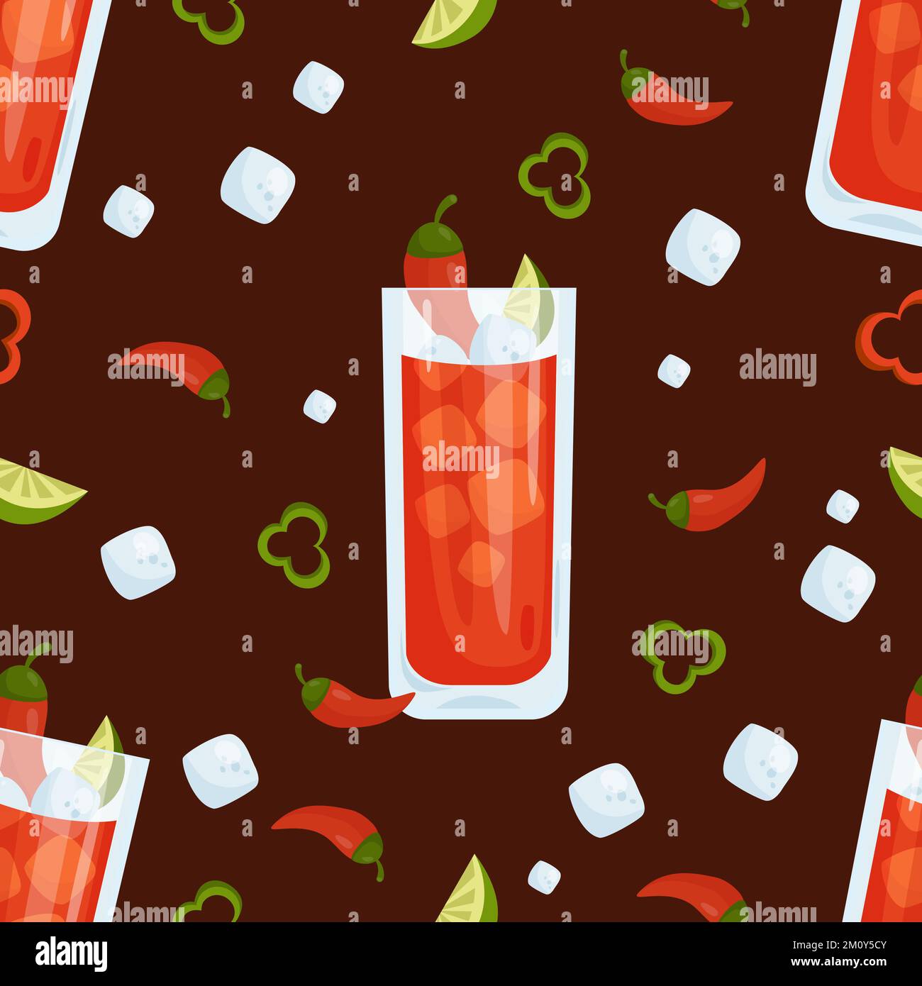 Seamless pattern with cocktail. Mexican Vampiro in glass with ice cubes ...