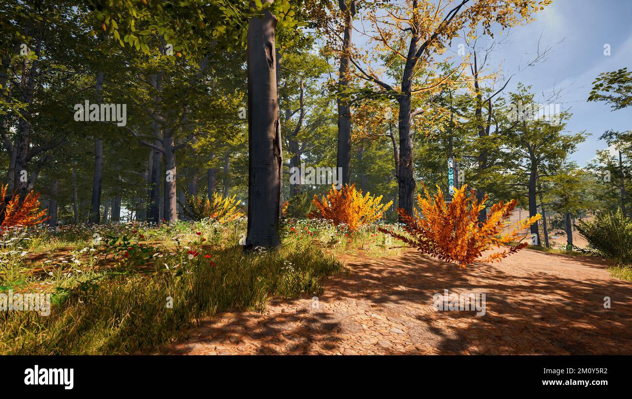 3D rendering. An immersive natural environment. Landscape to illustrate ...