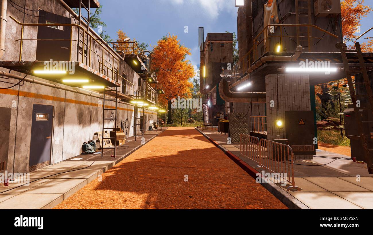 3D rendering. Futuristic landscape, Neo city with cyberpunk style and ...