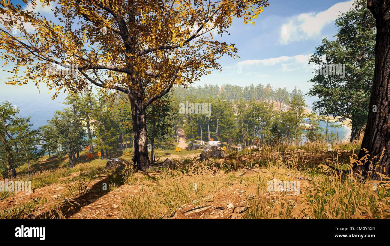 3D rendering. An immersive natural environment. Landscape to illustrate ...